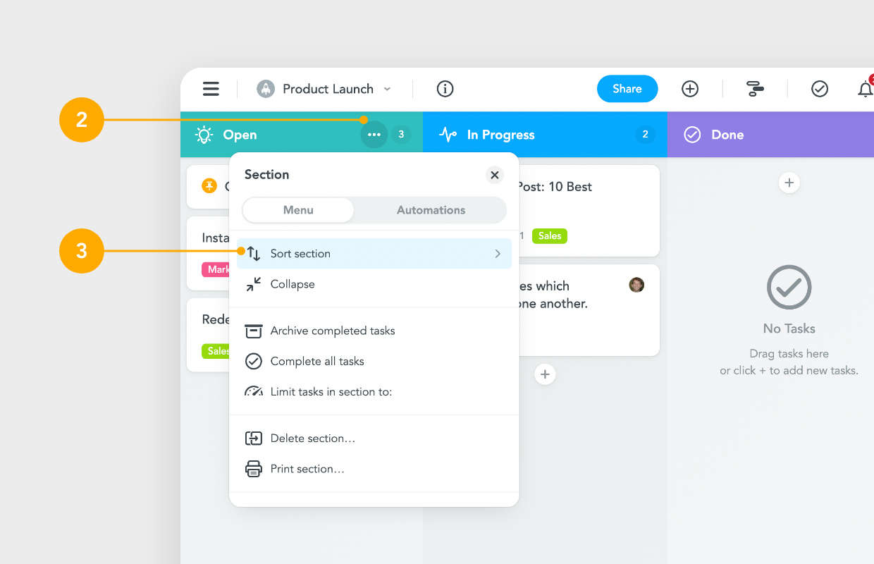 Sort Tasks in a Project – MeisterTask