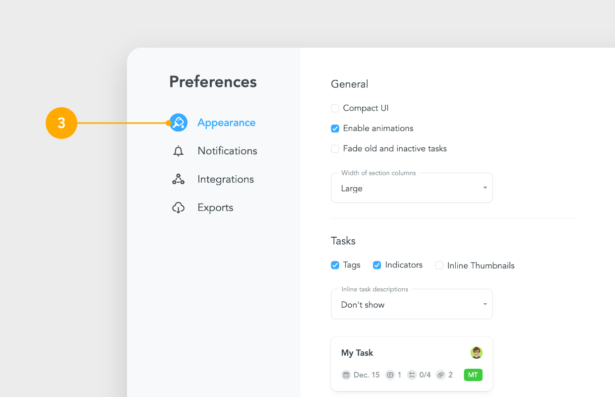 Customize Appearance Settings – MeisterTask
