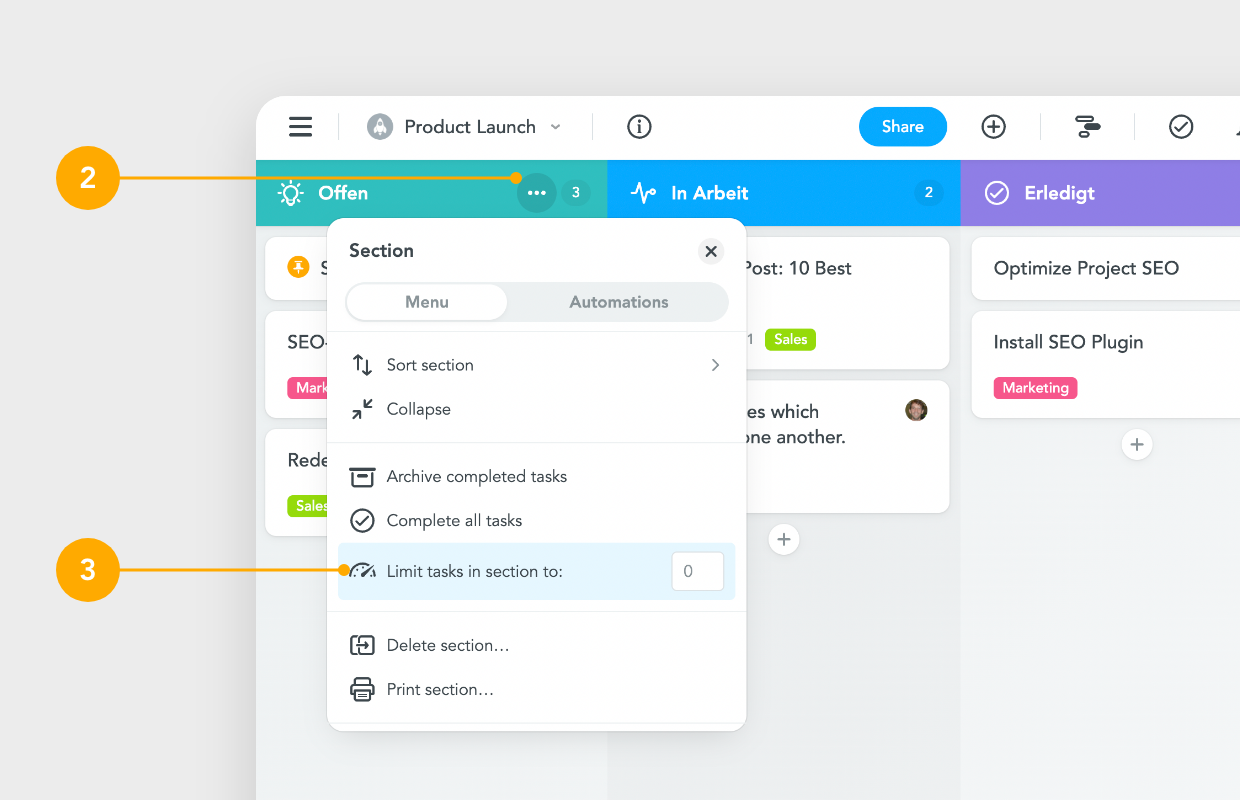 Manage Project Sections – MeisterTask