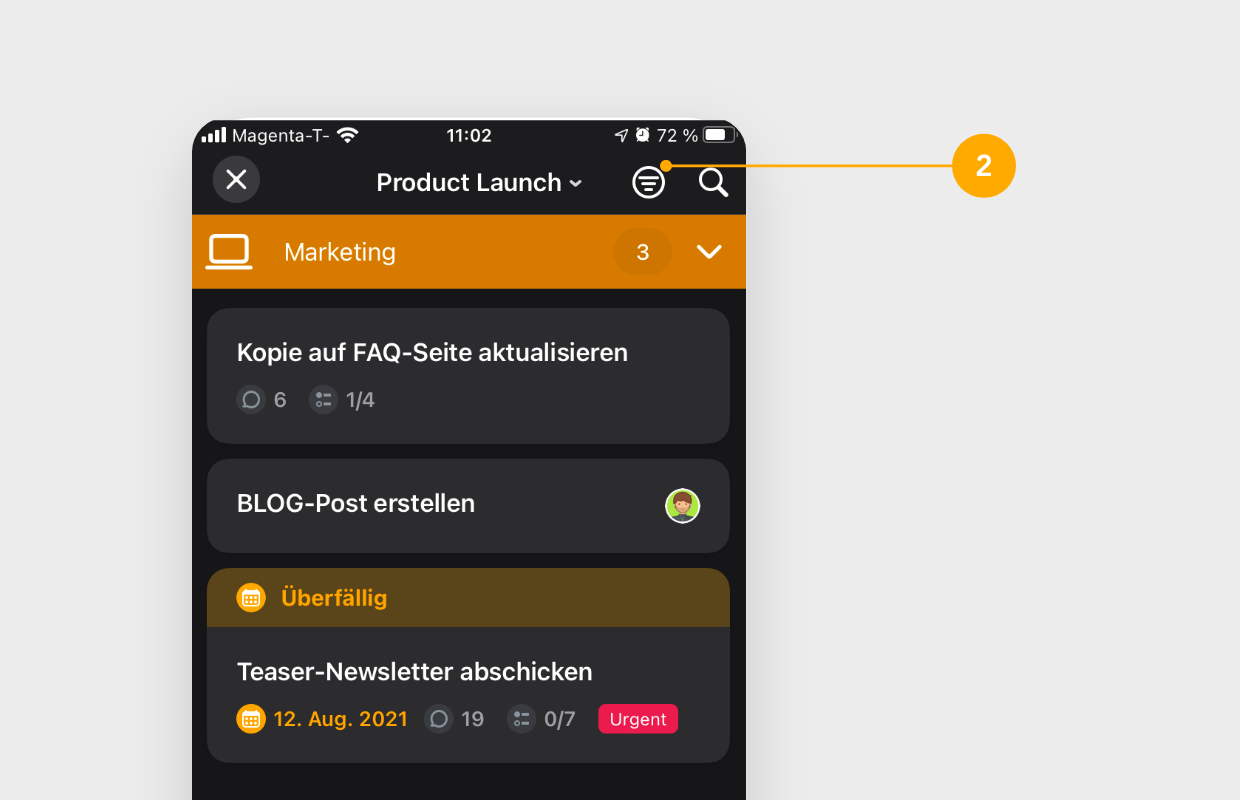 Aufgaben filtern in iOS – MeisterTask