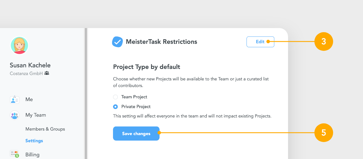 Adjust Team Security Settings – MeisterTask